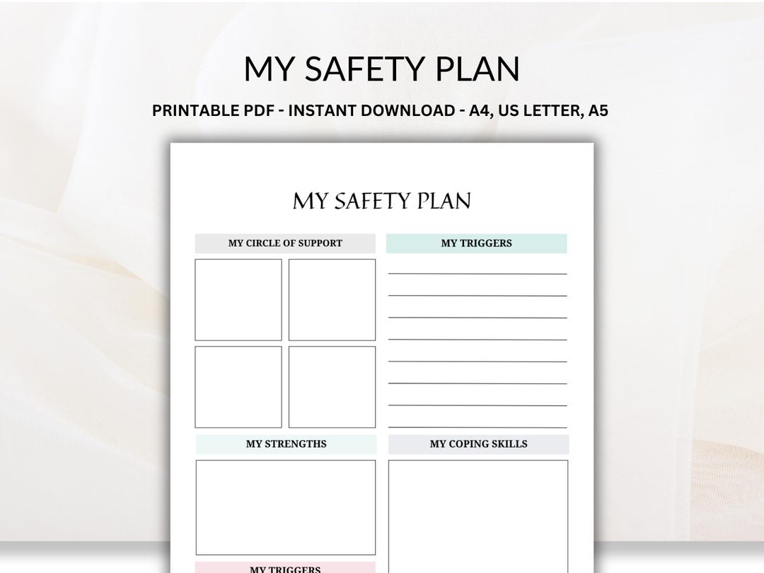 My Safety Plan Printable, Digital Download, Crisis Plan, Mental Health ...