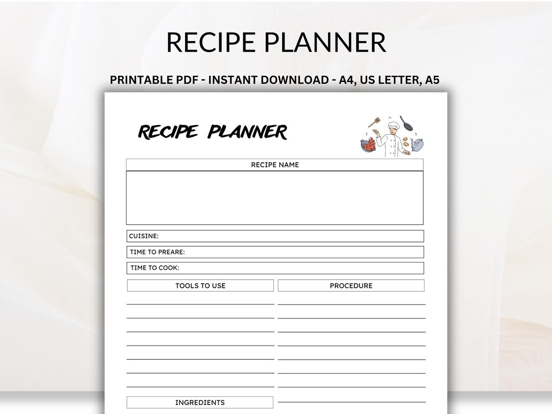 Recipe Book Template Printable, PRINTABLE Journal Page, Blank Recipe ...
