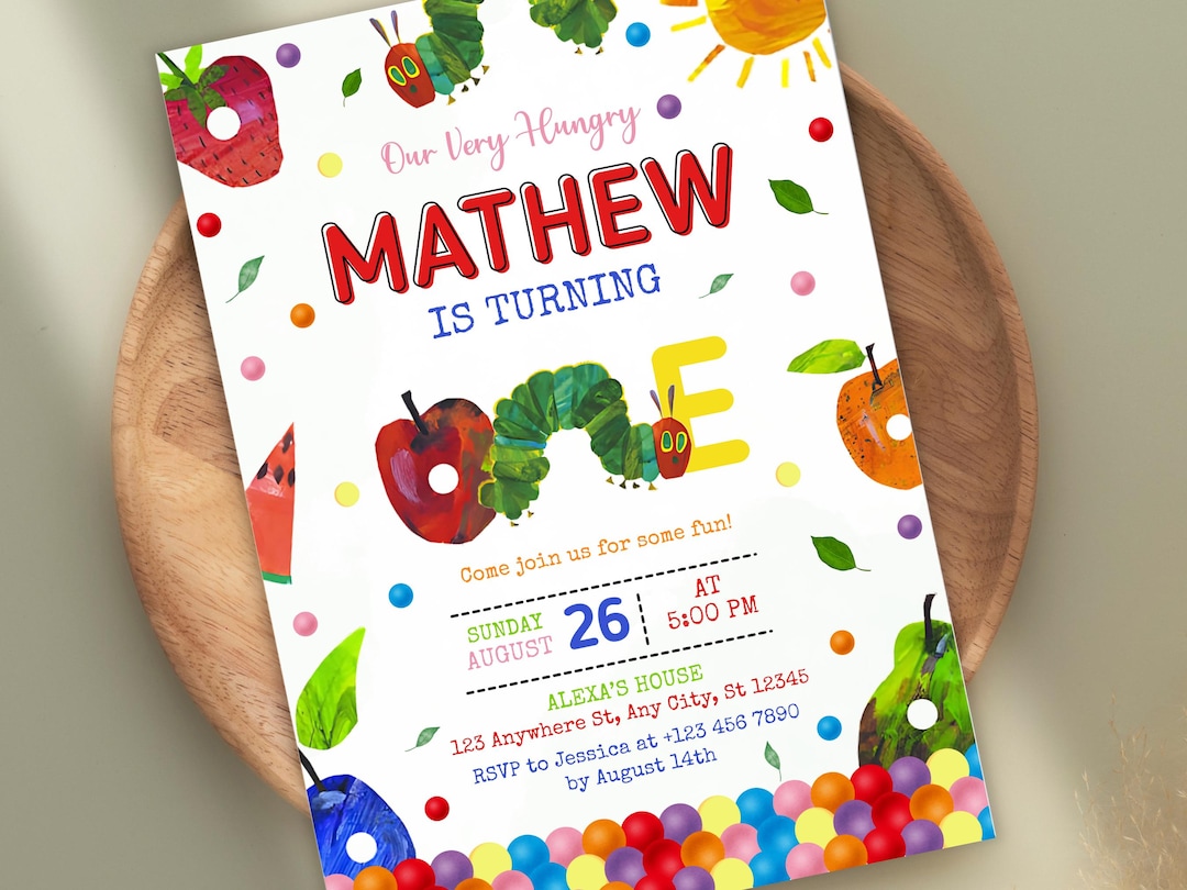 Very Hungry Caterpillar 1st Birthday Invitation: Editable Canva ...