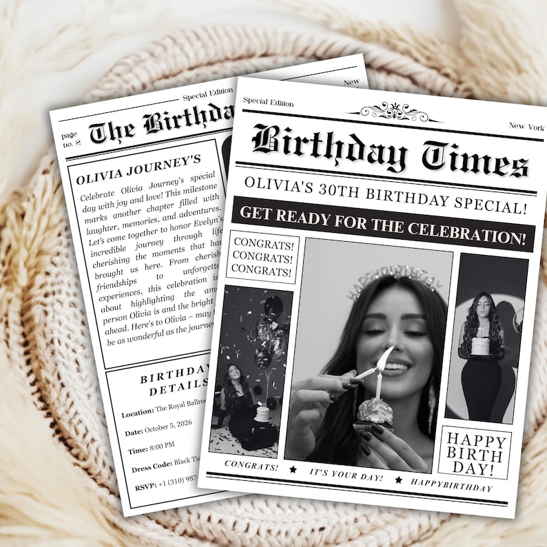 30th Birthday Newspaper Poster, Photo Collage, Milestone Birthday (PDF ...