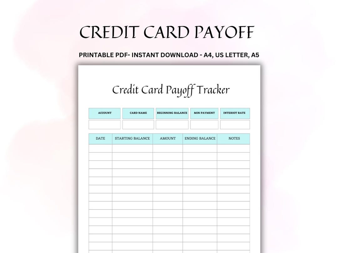 Credit Card Payoff Tracker, Credit Card Transaction Tracker, Financial ...
