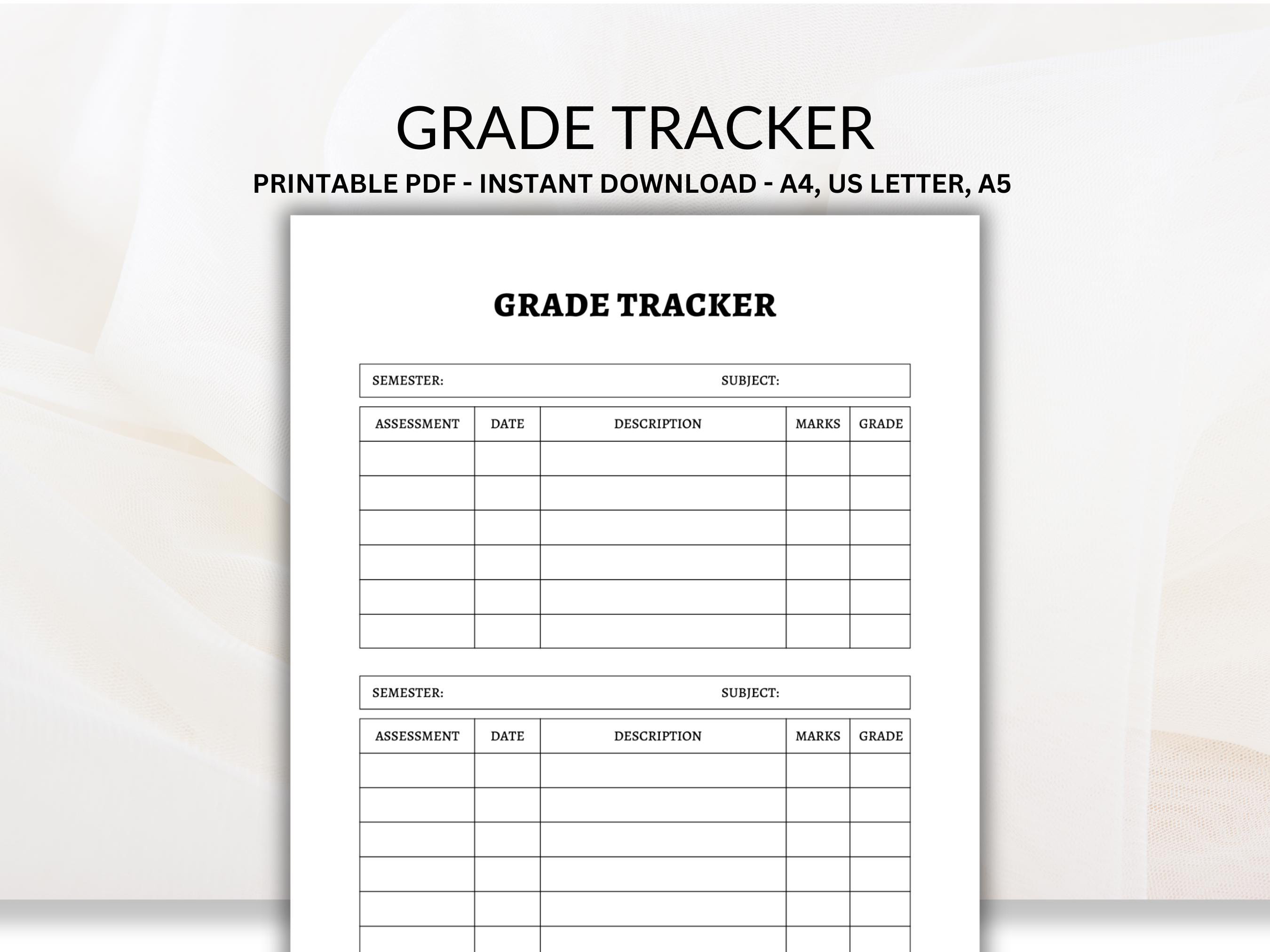 Grade Tracker Printable, School Gradebook Journal, Student Grading ...
