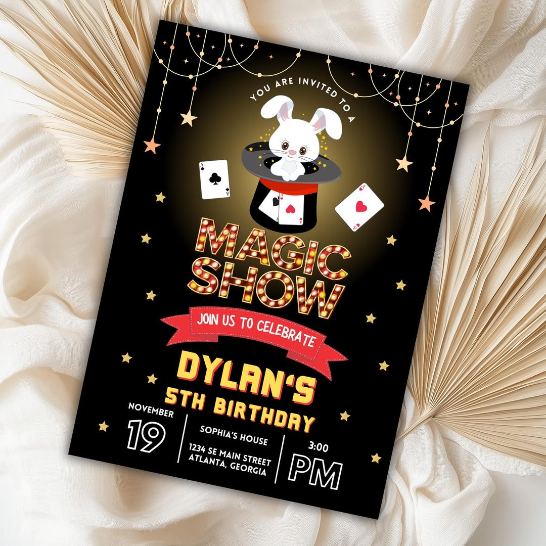 Magic Show Birthday Invitation for Kids | Magician Rabbit Party Invite ...