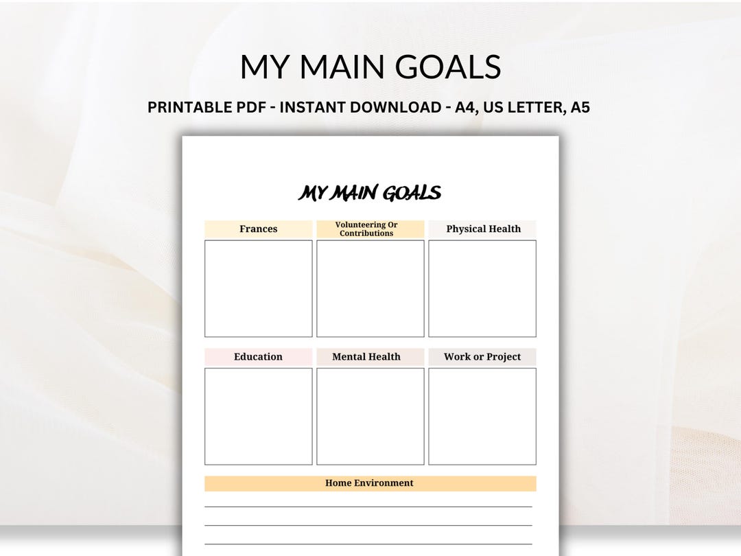 My Main Goal Printable, Life Goals, Instant Download PDF, Career Goals, Finance Goal ...