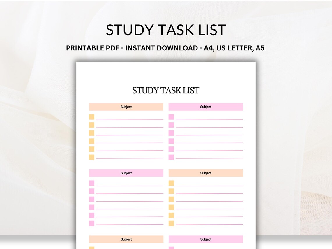 Study Task List Planner, Academic Planner, Semester Planner, College ...