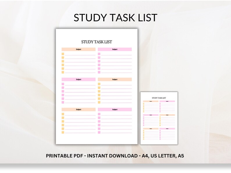 Study Task List Planner, Academic Planner, Semester Planner, College ...