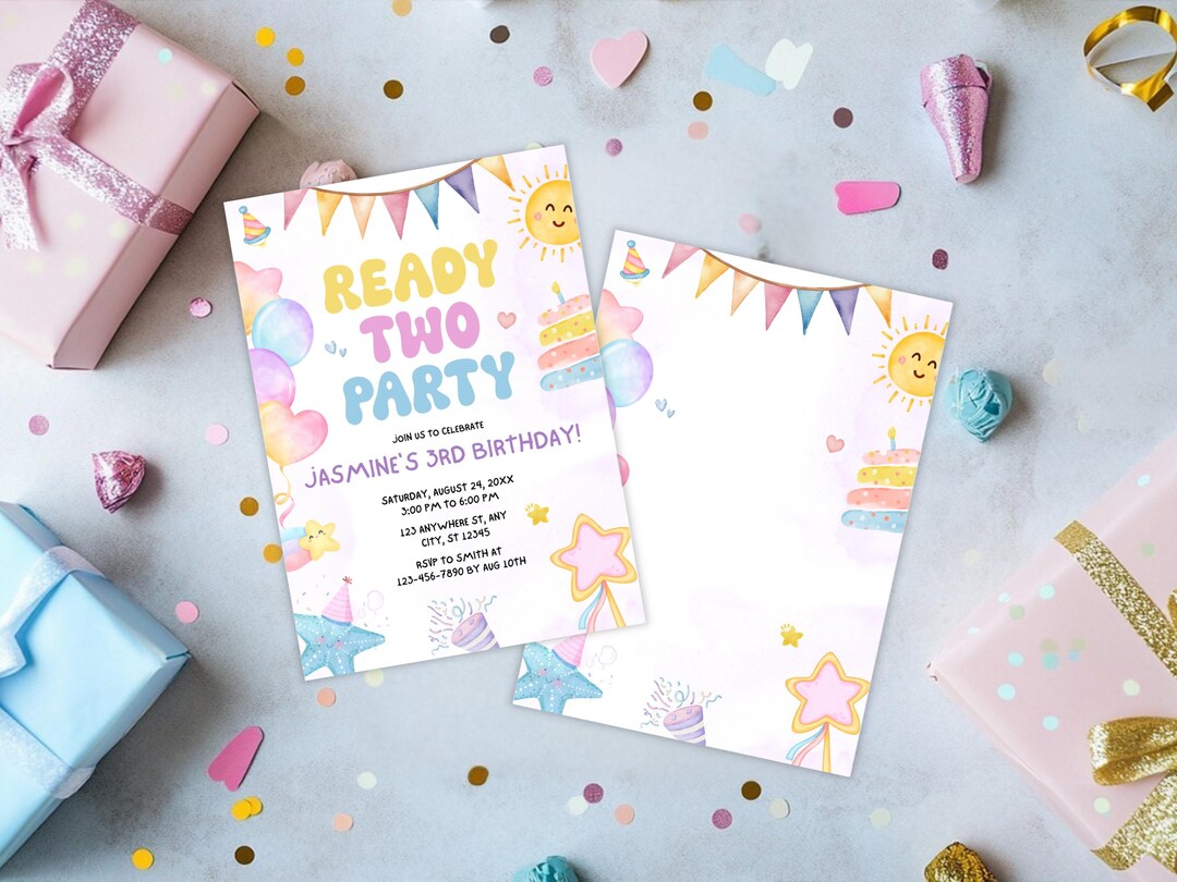 Ready Two Birthday Invitation Template: Pastel Girl 2nd Birthday (pdf ...