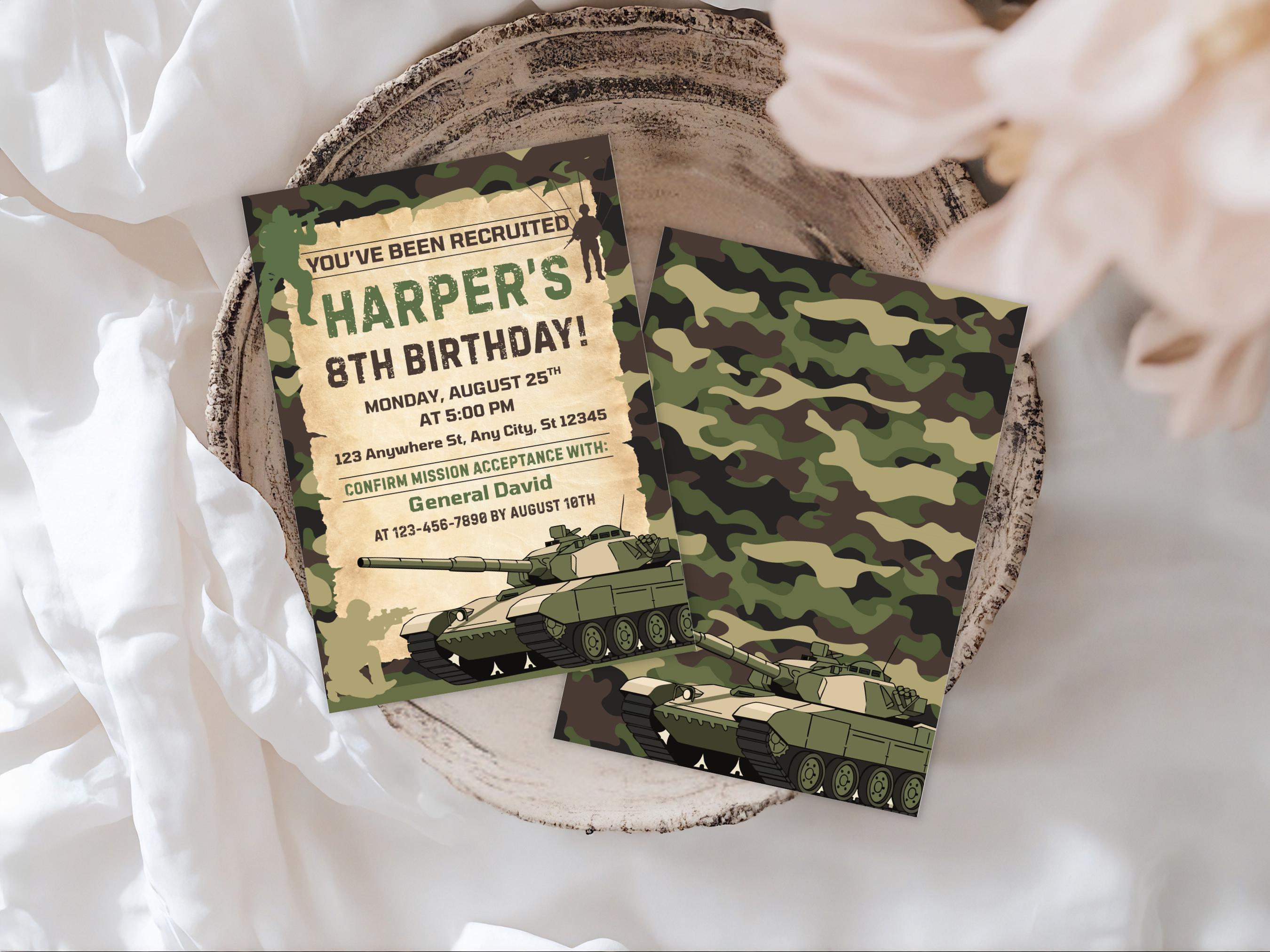 Editable Military Birthday Invitation: Camouflage Army Party (digital ...