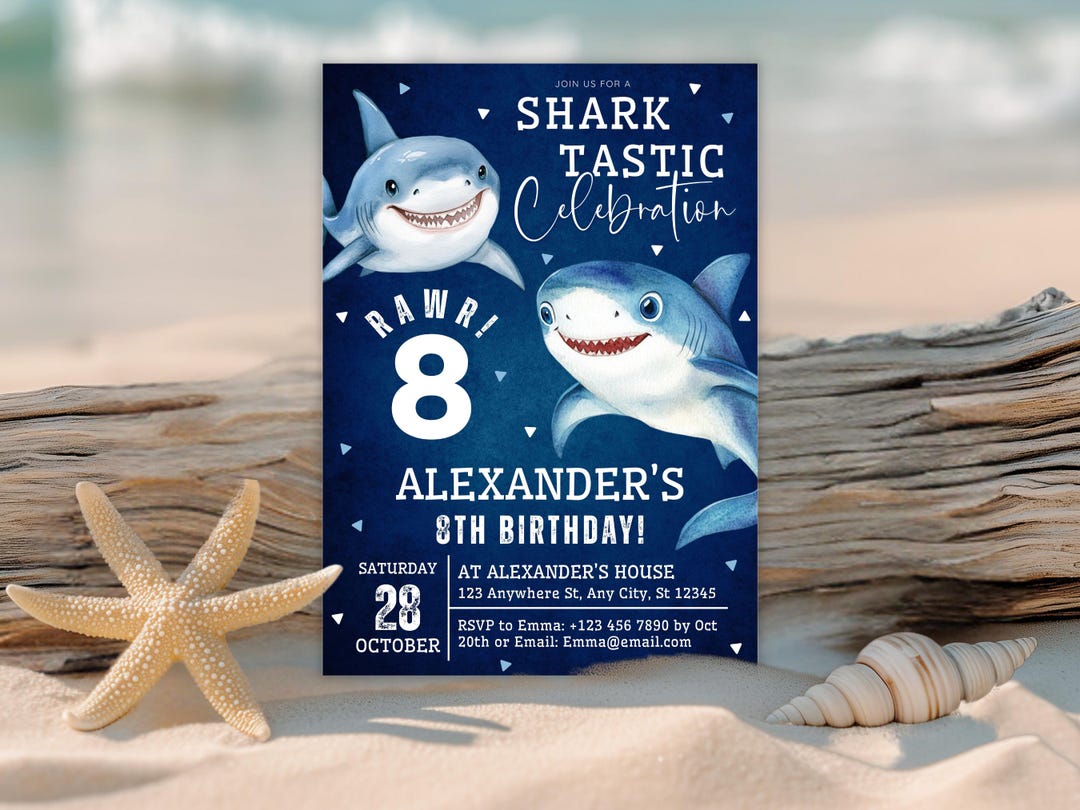 Editable Shark Birthday Invitation, Under the Sea Invitation ...