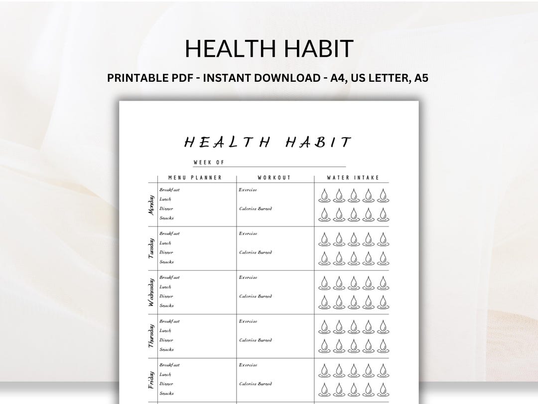 Health Habit Tracker Spreadsheet: Daily Wellness Planner (digital ...