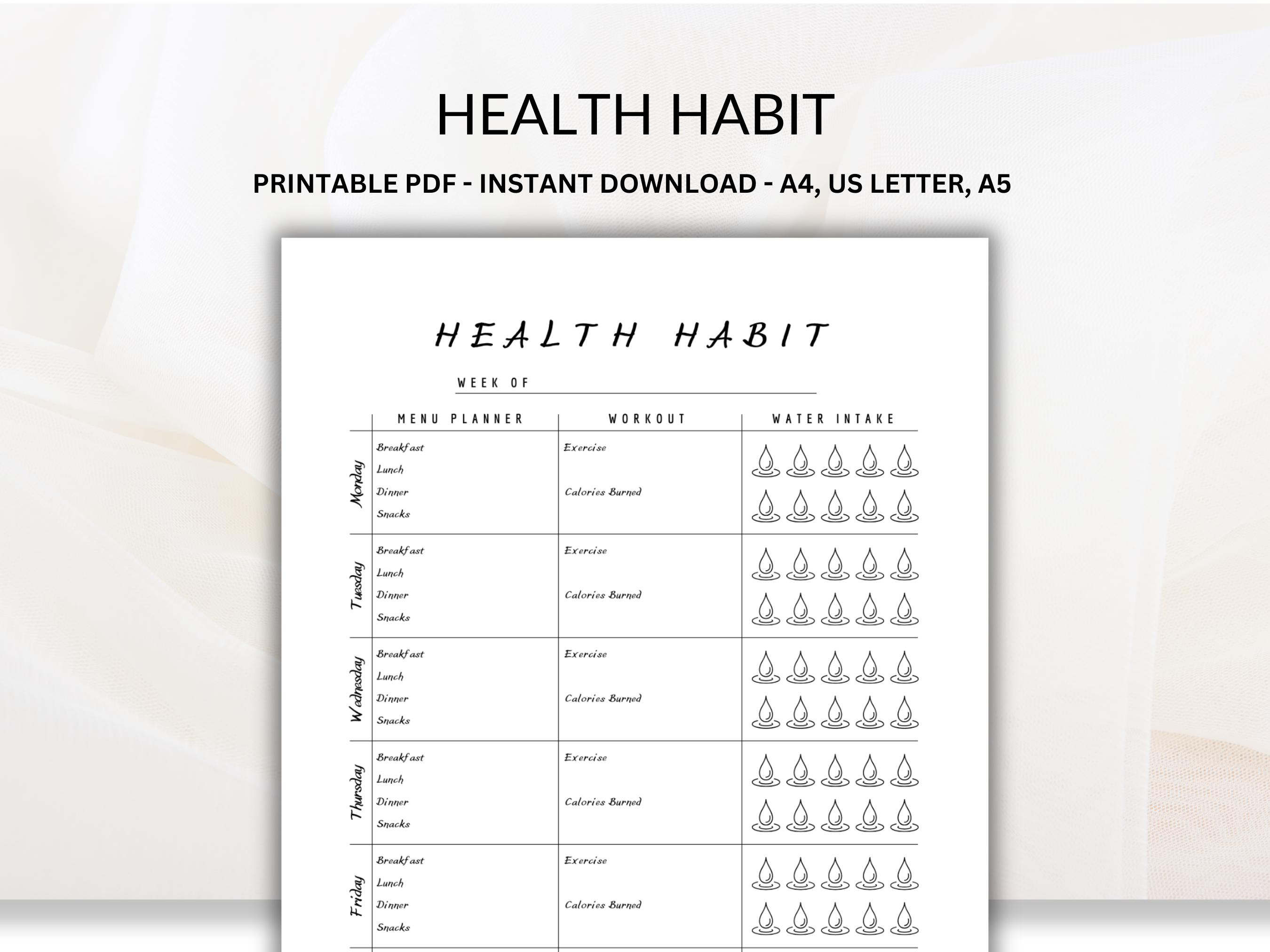 Health Habit Tracker Spreadsheet: Daily Wellness Planner (digital ...