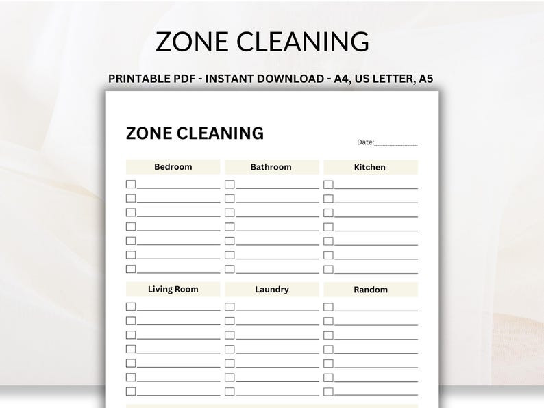 Zone Cleaning Checklist: Printable Household Planner (PDF) - Etsy