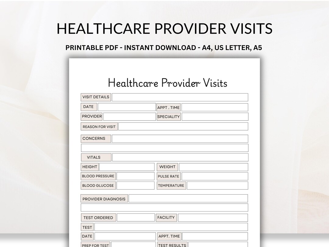 Healthcare Provider Visit Log, Doctor Appointment Tracker, Printable ...