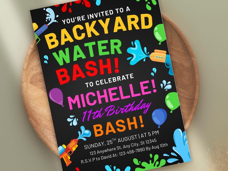 Water Balloon Birthday Invitation, Summer Splash Pool Party, Editable ...