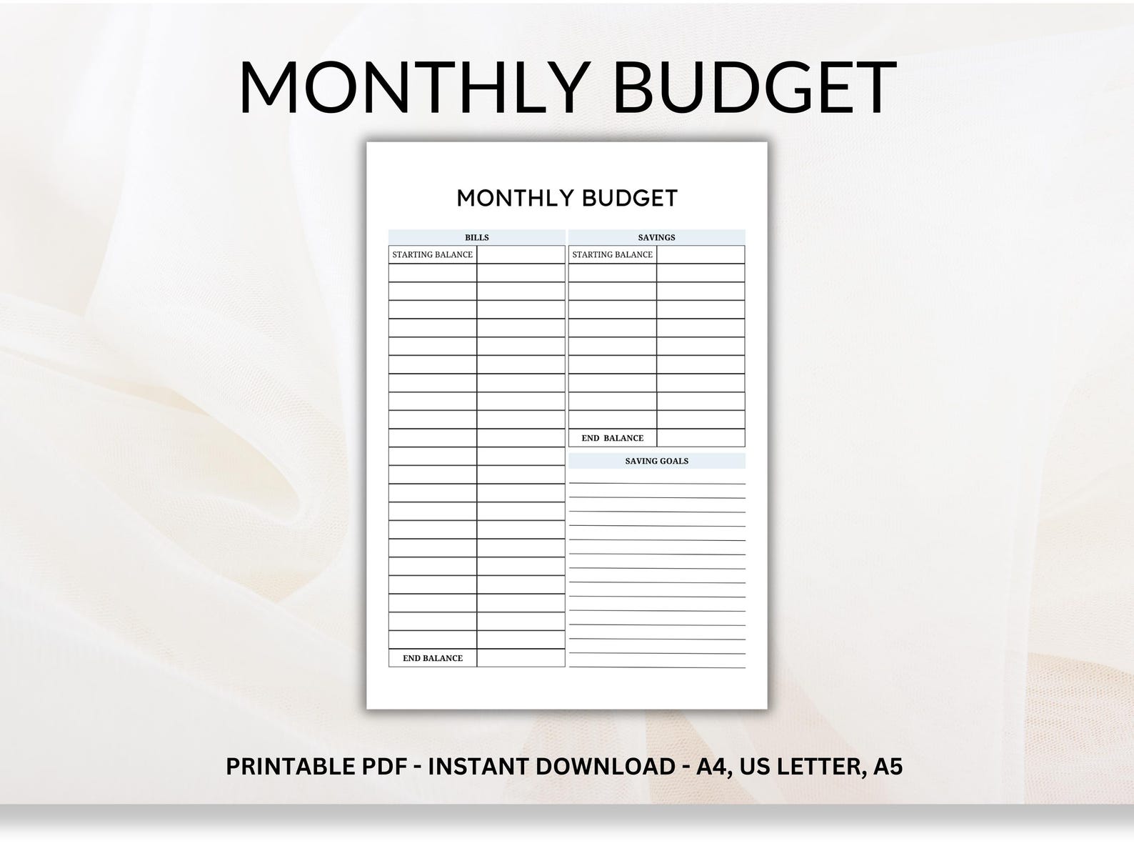 Printable Monthly Budget Planner: Expense Tracker (PDF) - Etsy