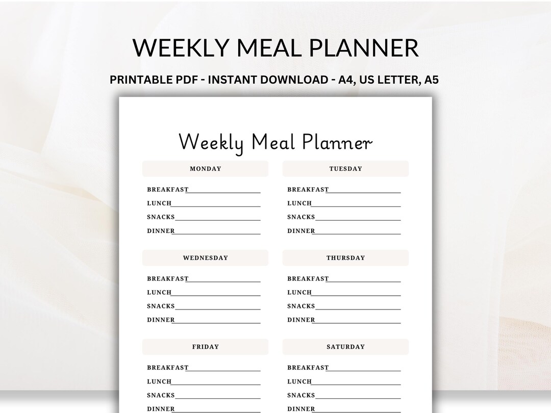 Weekly Meal Planner Printable: Grocery List, Recipe Notes (PDF Download ...
