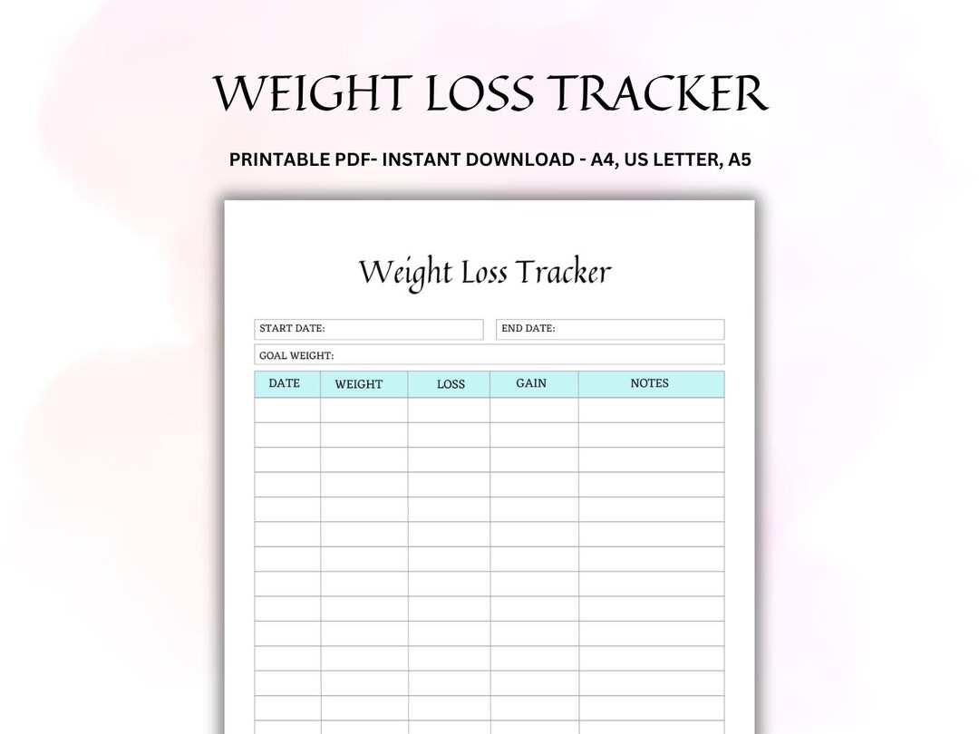 Weight Loss Tracker Printable, Track Weight Loss, Weight Goal Tracker ...