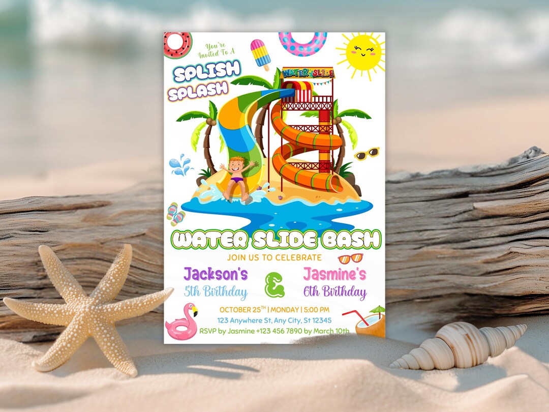 Editable Waterslide Birthday Invitation, Water Slide Invitation, Boy ...