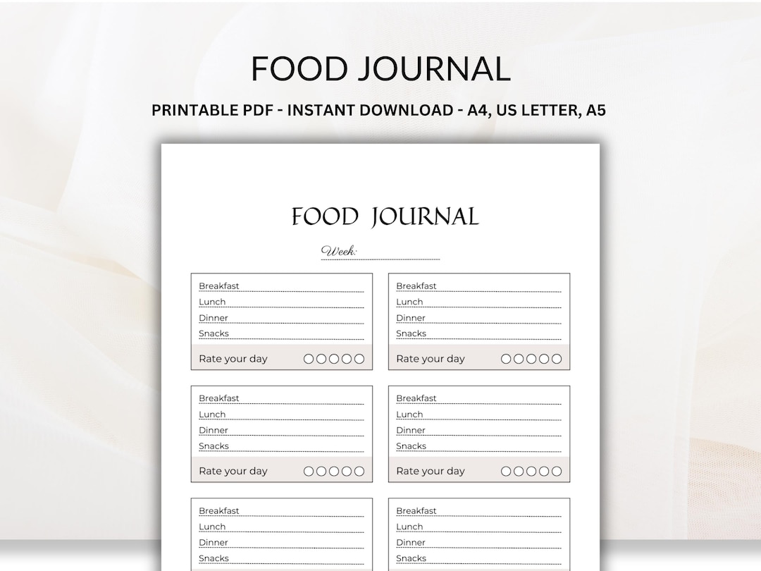 Weekly Food Journal, Printable Template, Weekly Meal Menu Journal ...