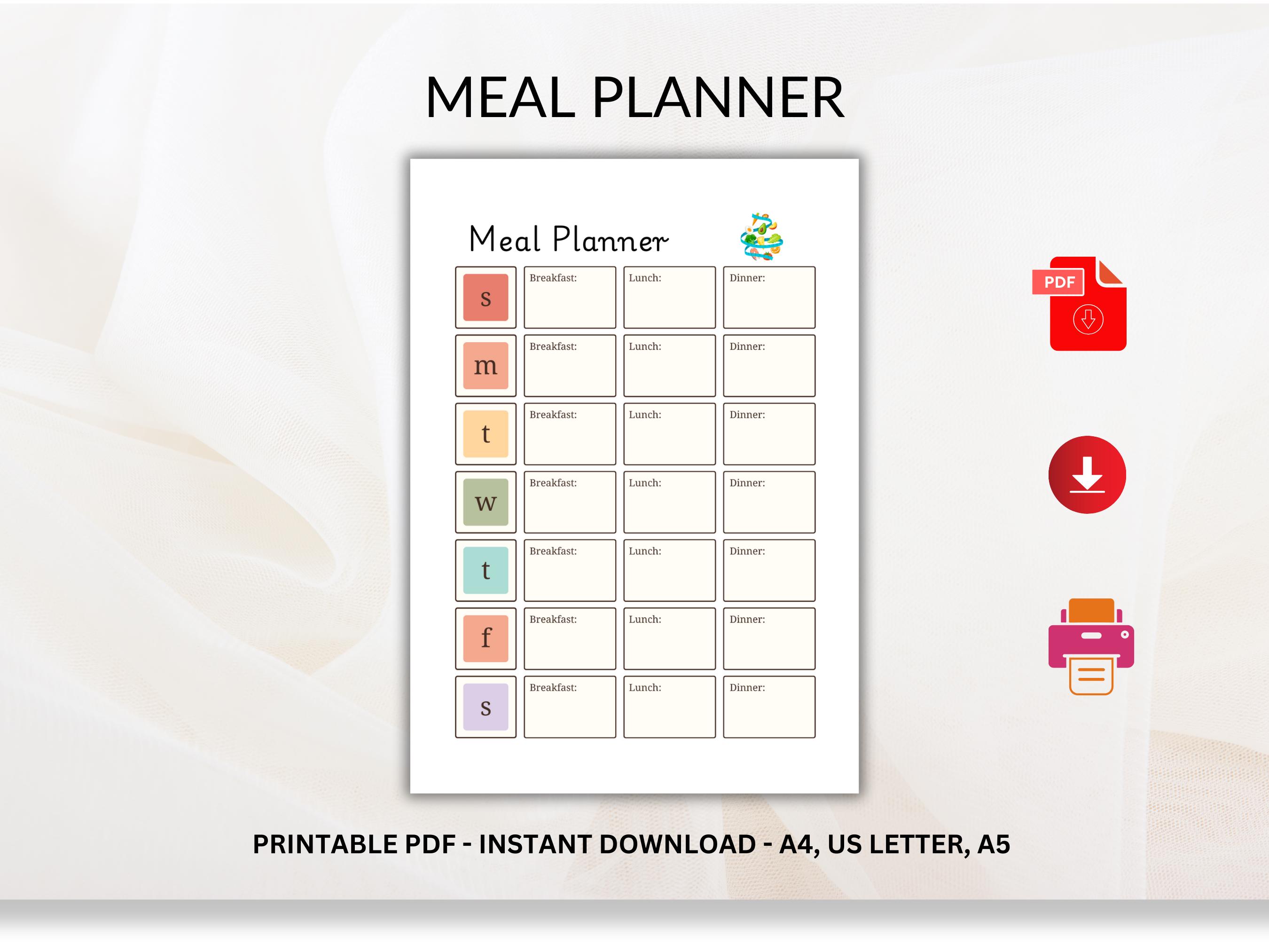 Weekly Meal Planner Template: Printable Food Journal (PDF) - Etsy