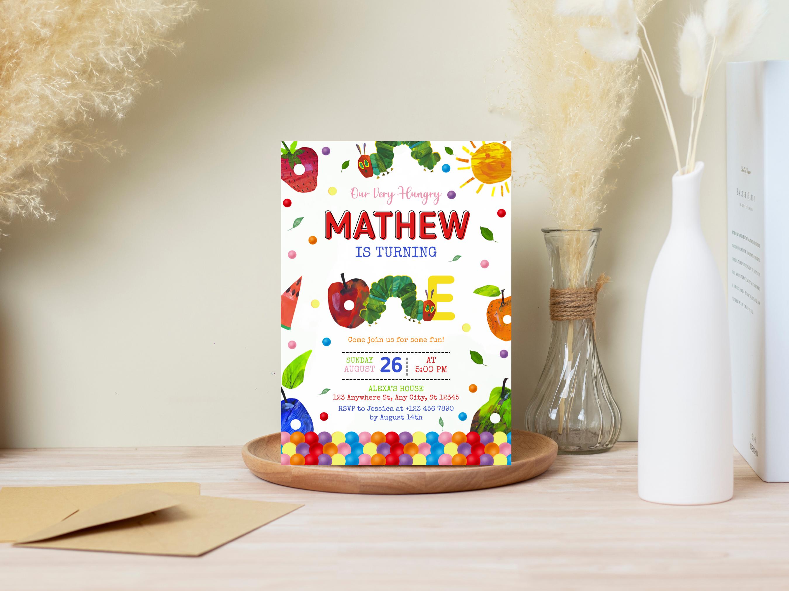 Very Hungry Caterpillar 1st Birthday Invitation: Editable Canva ...