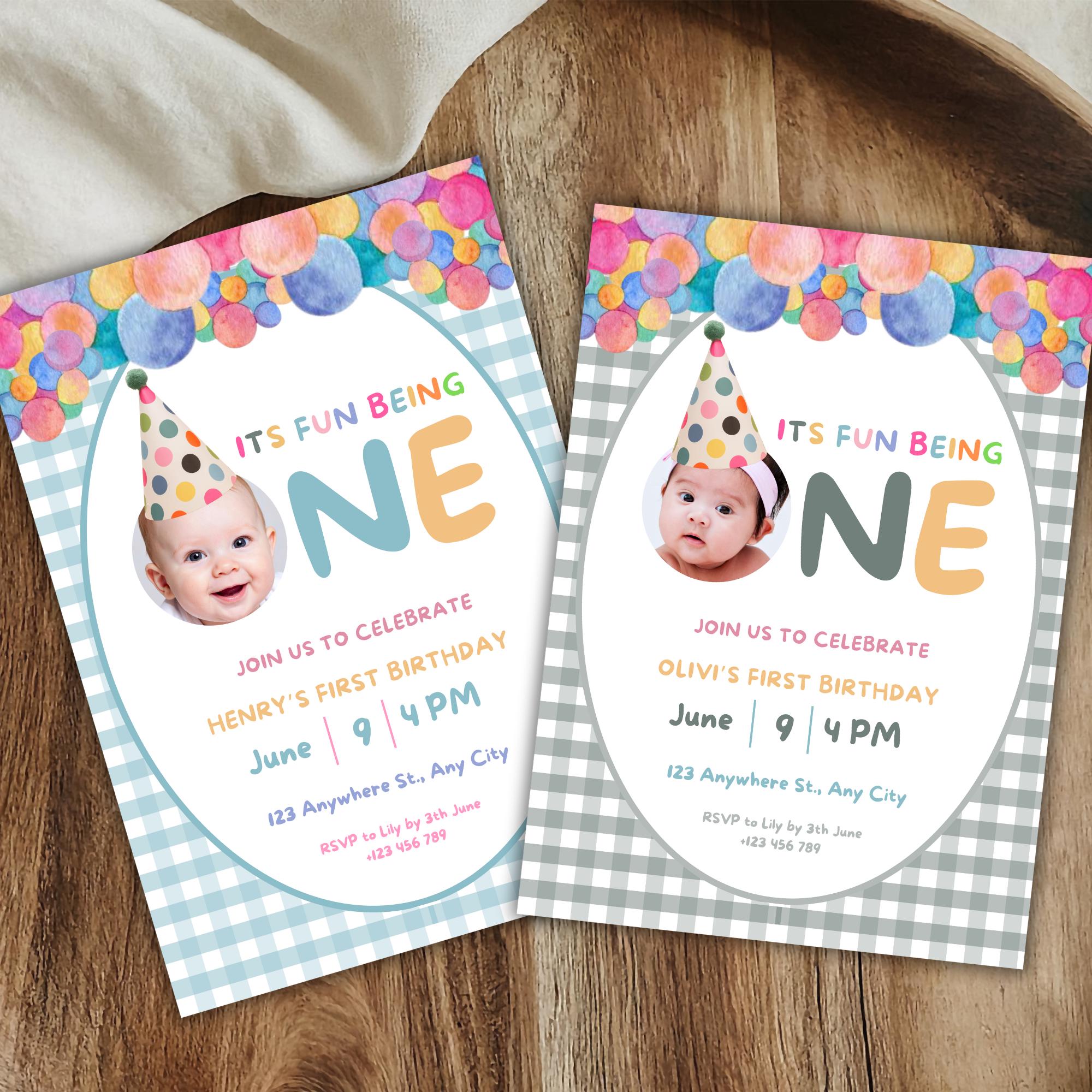 Fun One Birthday Invitation, Pastel Confetti, Photo Invite (5x7 Digital ...