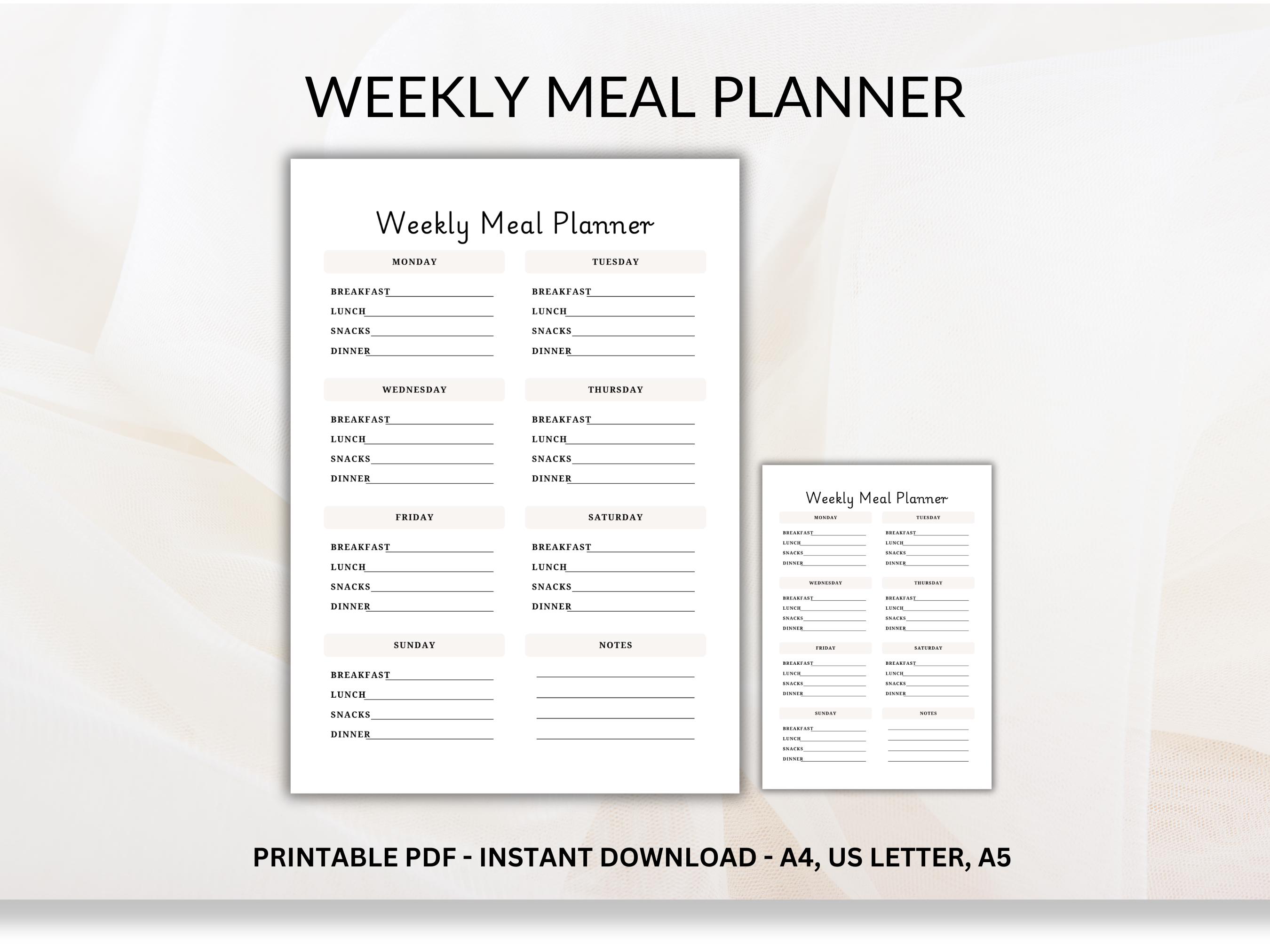 Weekly Meal Planner Printable: Grocery List, Recipe Notes (PDF Download ...