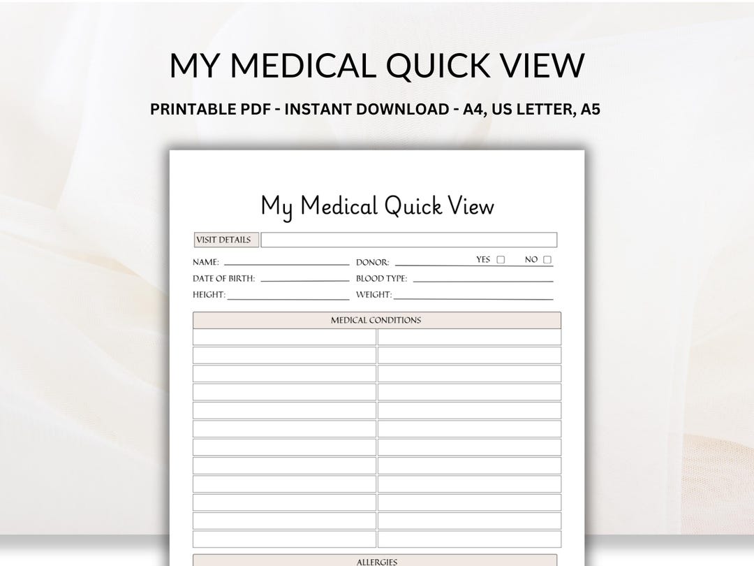 Medical Log, Medical Binder, Medical Planner Printable, Medical History ...