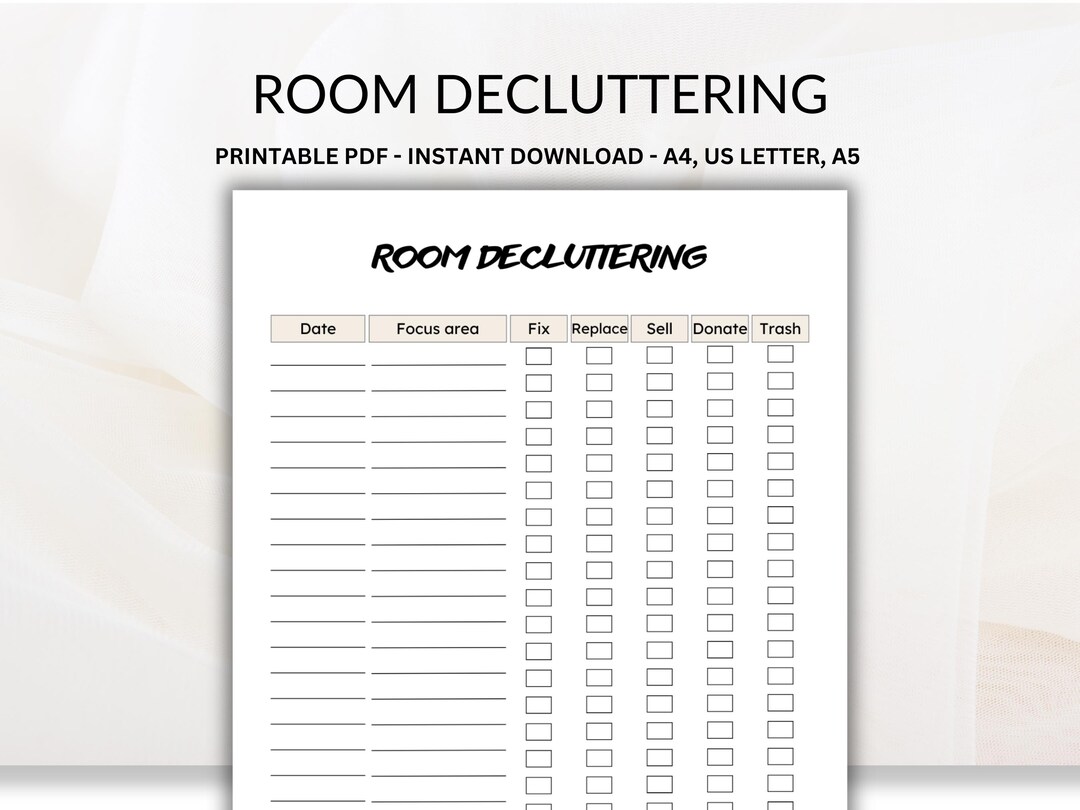 Room Decluttering Checklist: Printable Guide & Tracker (digital ...