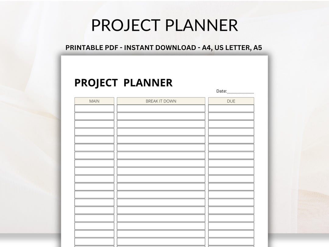 Printable Project Planner, Project Planner Template, Task Goal ...