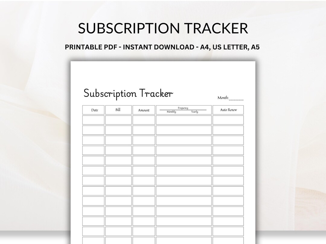 Subscription Tracker Printable, Membership Checklist, Bill Payment ...