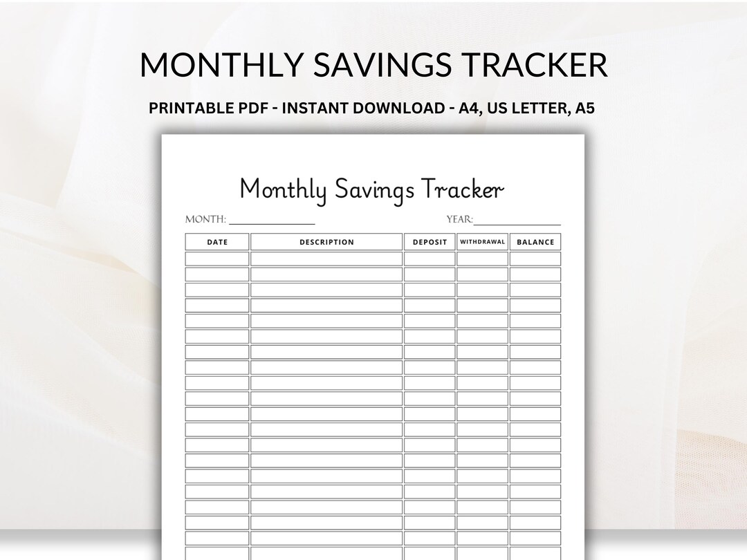 Monthly Saving Tracker Printable, UNDATED Monthly Planner Printable ...