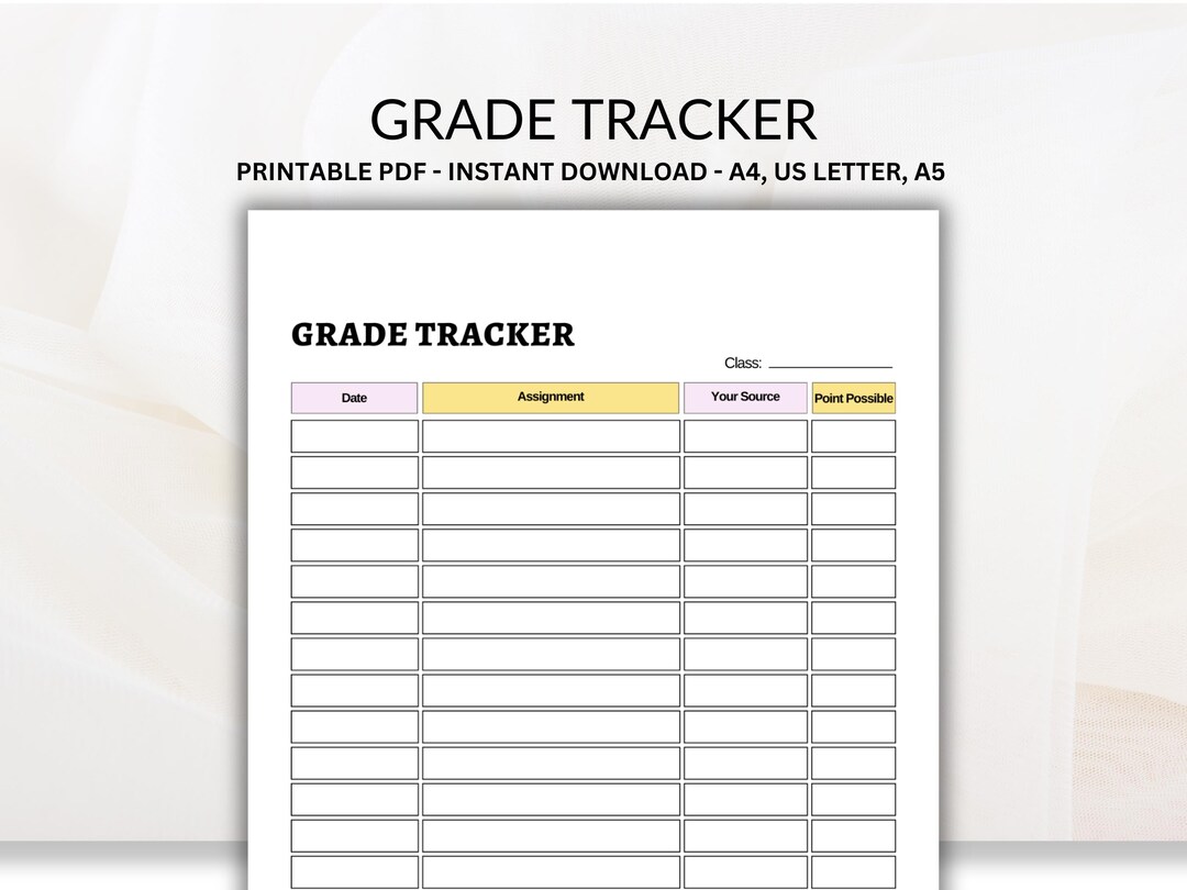 Grade Tracker Printable, School Gradebook Journal, Student Grading ...