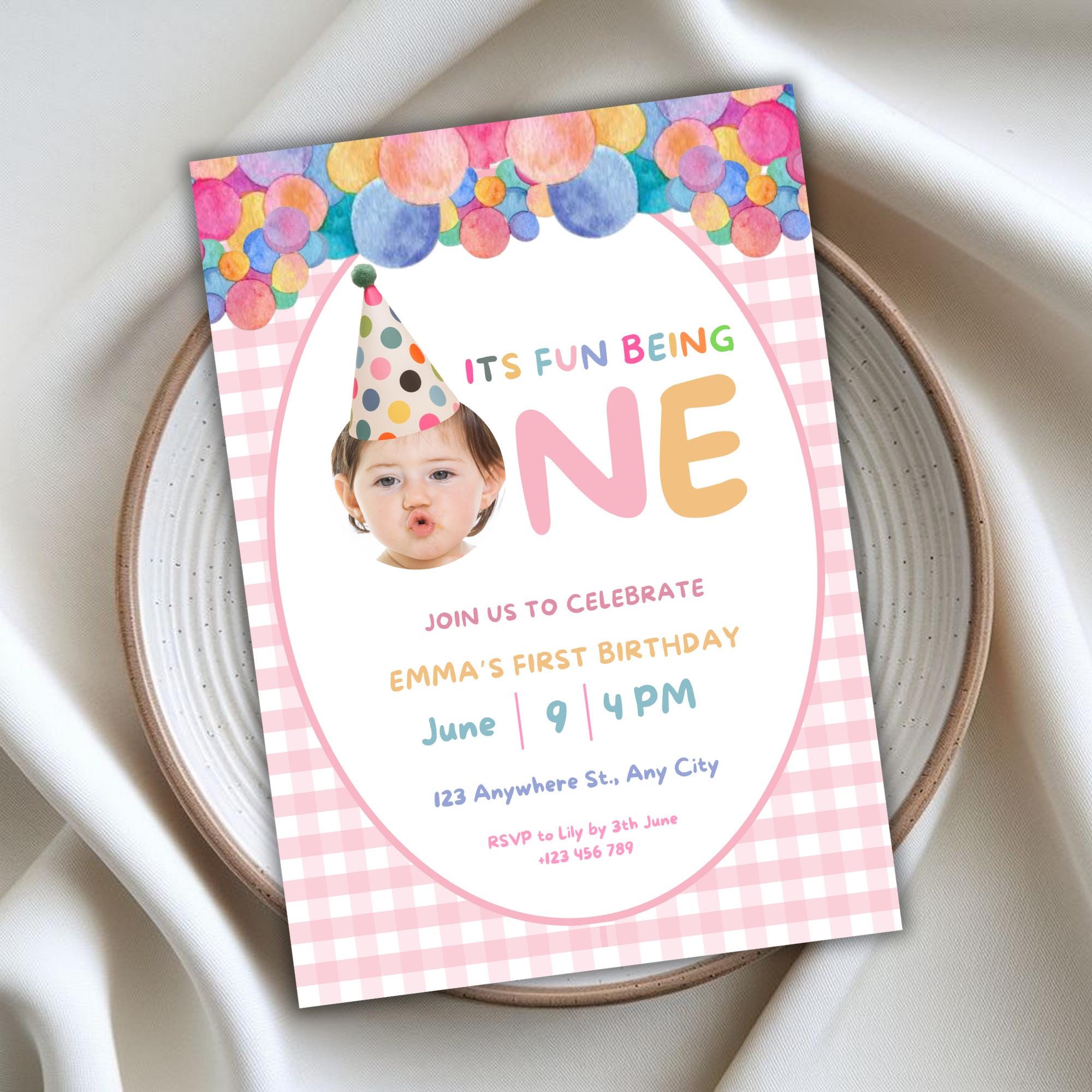 Fun One Birthday Invitation, Pastel Confetti, Photo Invite (5x7 Digital ...