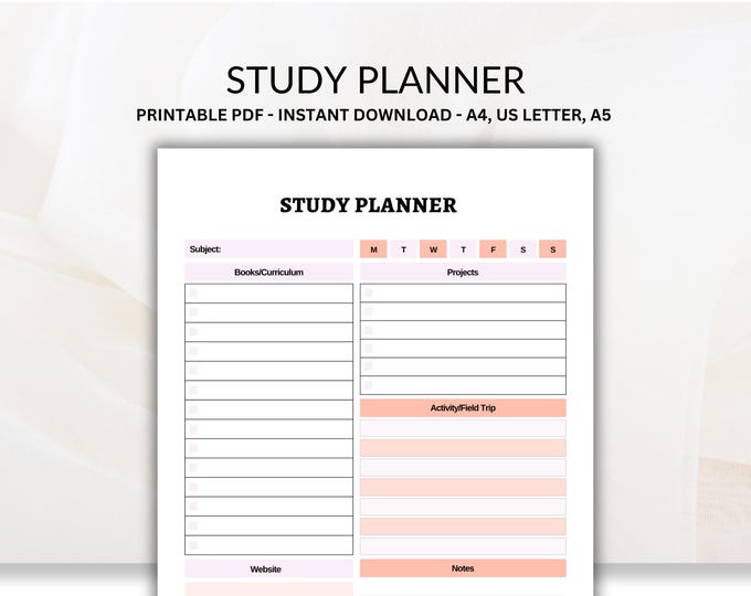 College Student Planner Printable, Study Planner, Academic Planner, Semester Goal Planner, Exam ...