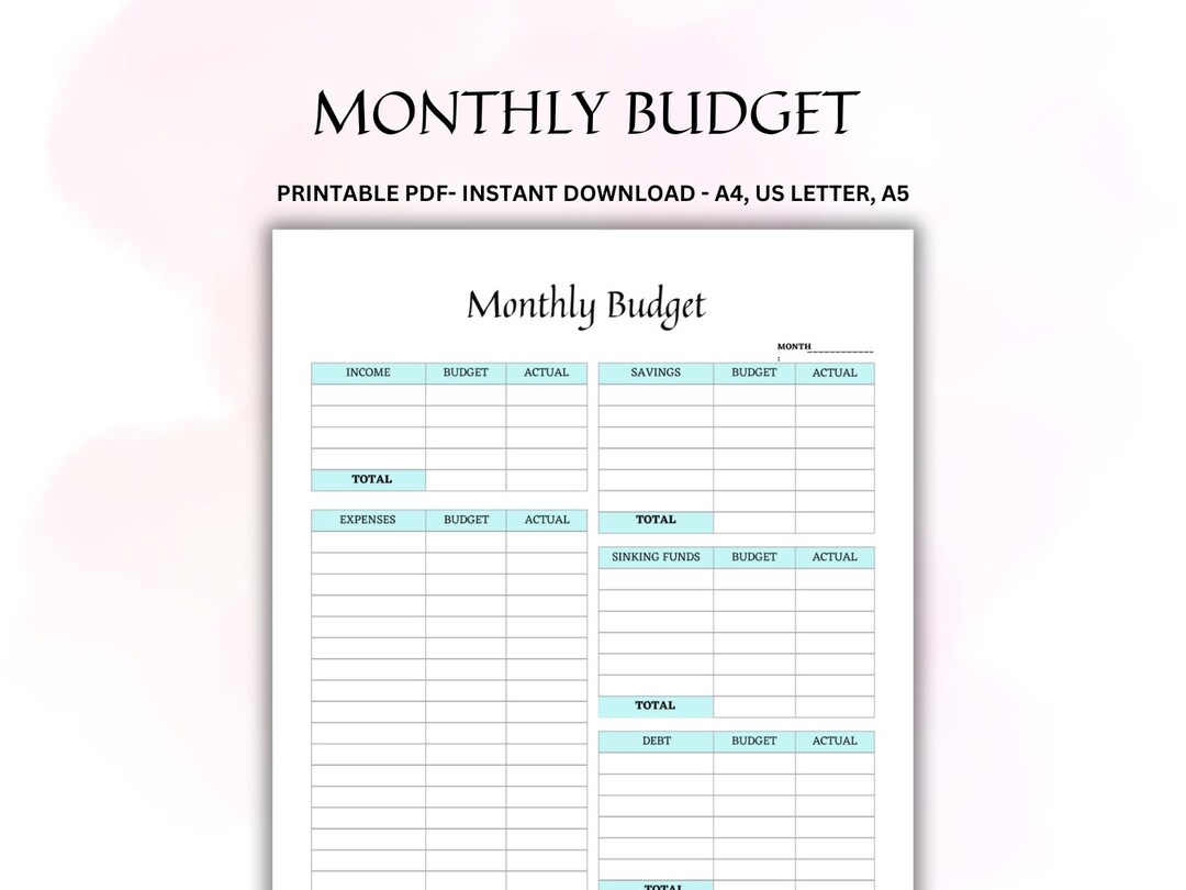 Monthly Budget Planner Printable, Personal Finance Tracker, Income ...