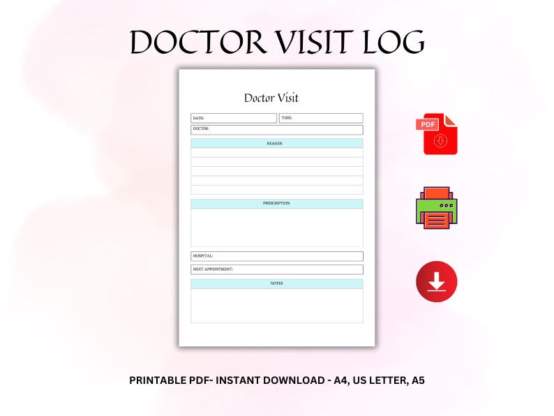 Doctor Visit Tracker, Doctor Visit Log, Medical Tracker, Health ...
