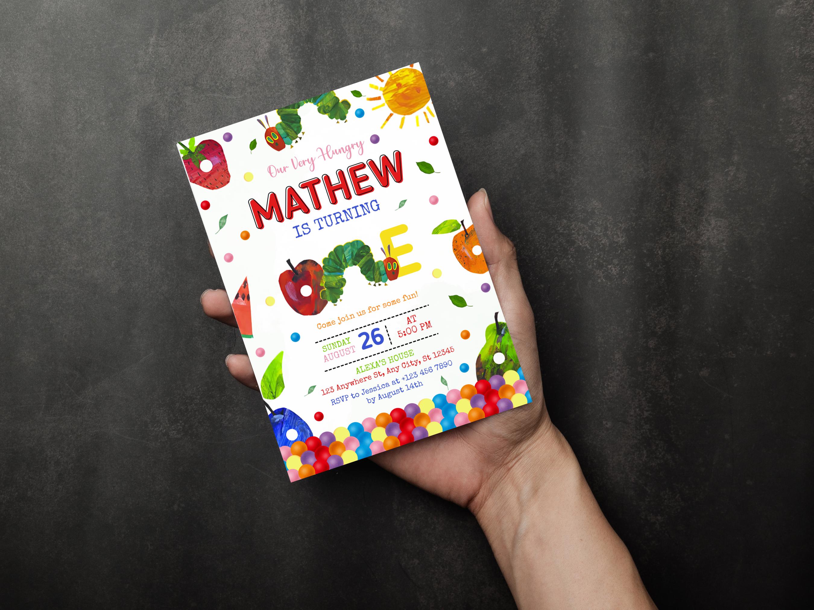 Very Hungry Caterpillar 1st Birthday Invitation: Editable Canva ...