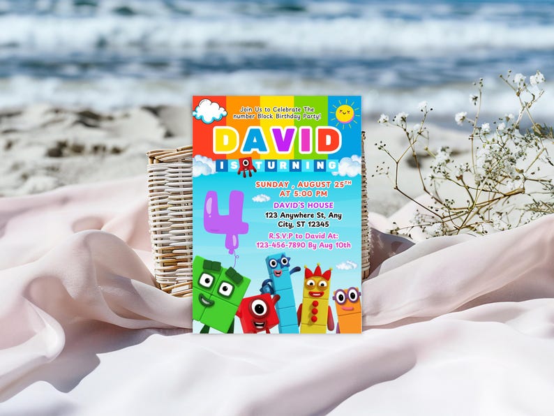 Editable Number Blocks, Birthday Invitation, Number Blocks Birthday ...