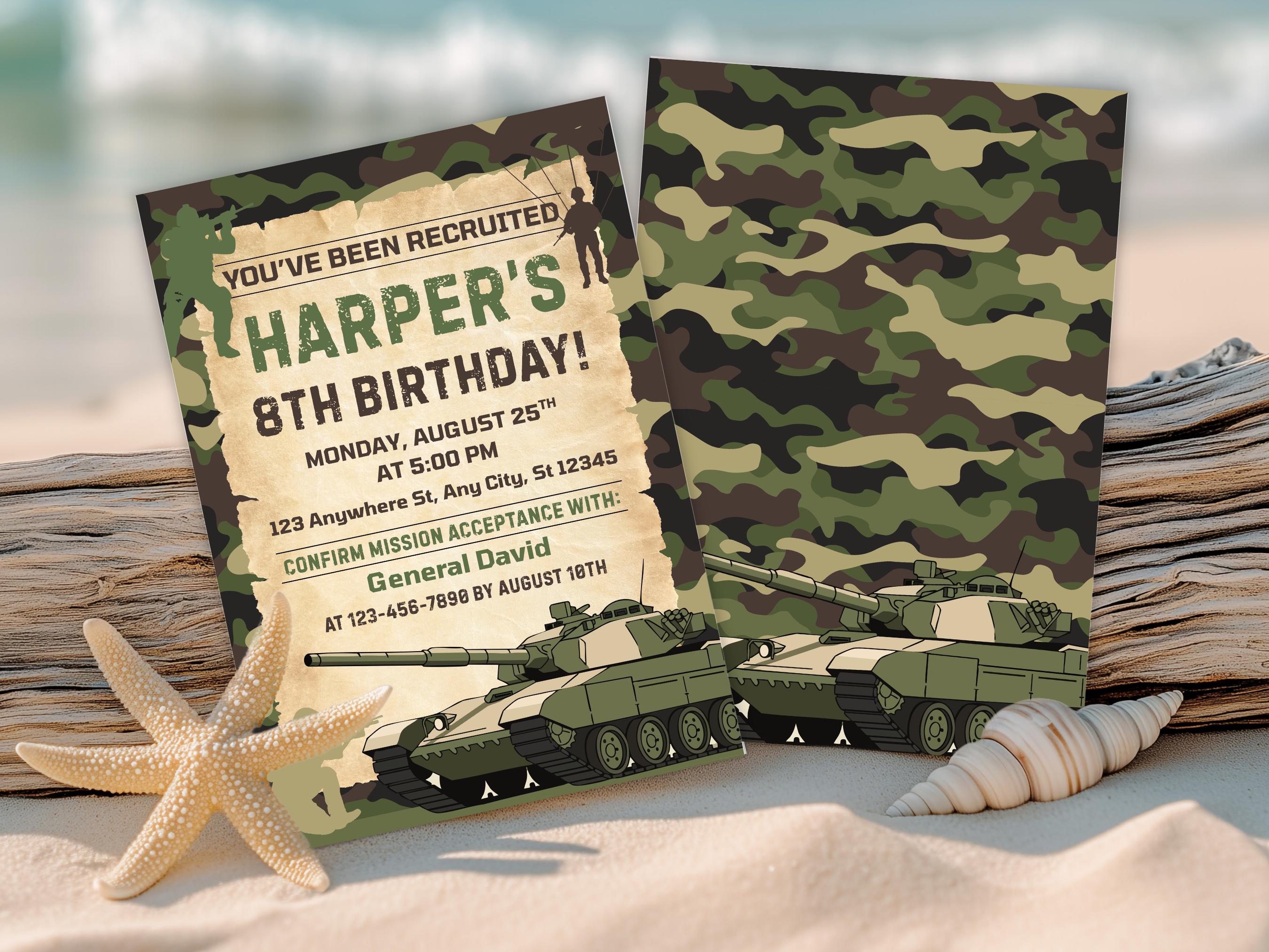 Editable Military Birthday Invitation: Camouflage Army Party (digital ...
