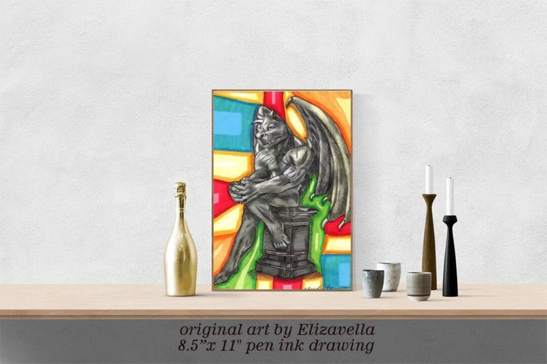 ORIGINAL Gargoyle Dragon Ink Drawing Fantasy Beasts Fairytale ...