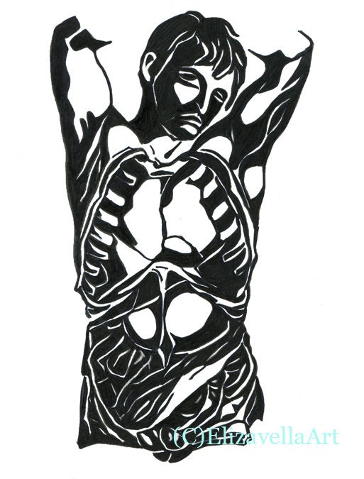 Original Male Human Anatomy Drawing Abstract Ink Drawing, Male Body ...