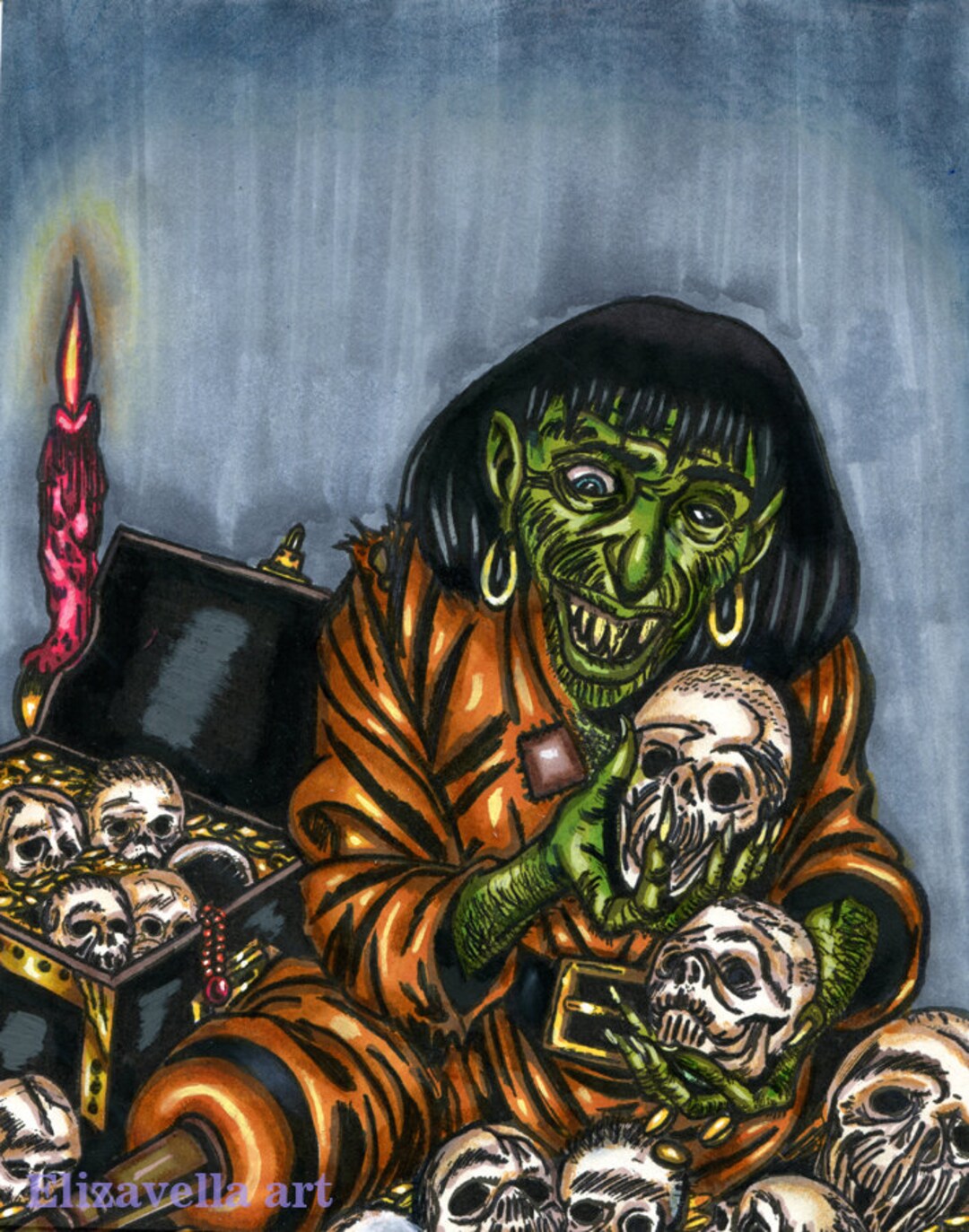 Pirate Zombie Original Art Drawing Horror Art Ghoul Buried Treasure ...