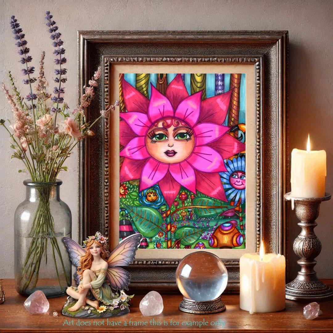 Fantasy Fairytale Drawing Magical Flower Girl Garden Whimsical Original ...