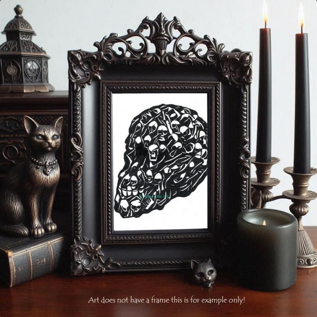Skull Original Art Drawing, Hand Drawn Dark Horror Art, Trapped Souls ...