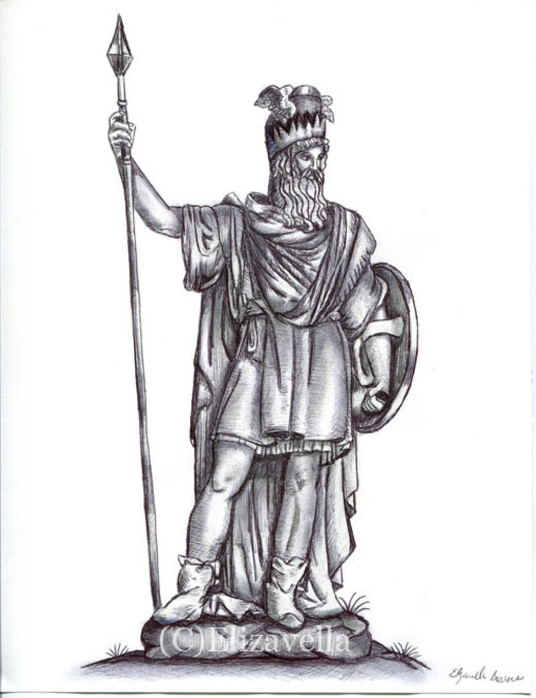 Odin Norse God Original Art Drawing Fantasy Mythology Pen Ink ...