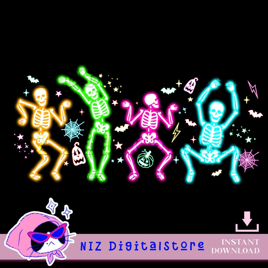 Funny Neon Skeleton Dancing, Colorful Neon Halloween Boo Png, Funny ...