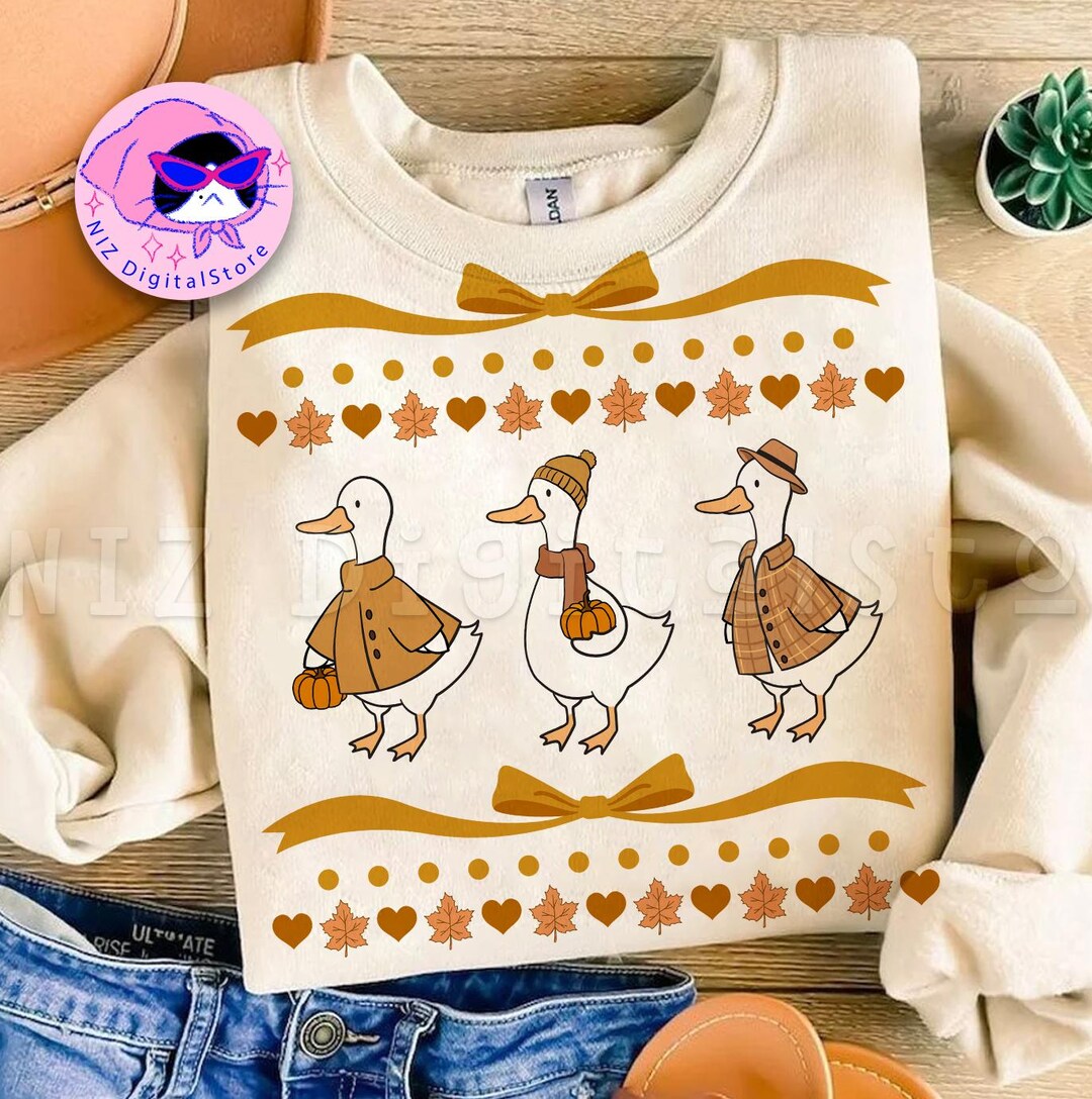 Fall Goose Bow Png, Cozy Autumn Ducks Png Sublimation, Thanksgiving ...
