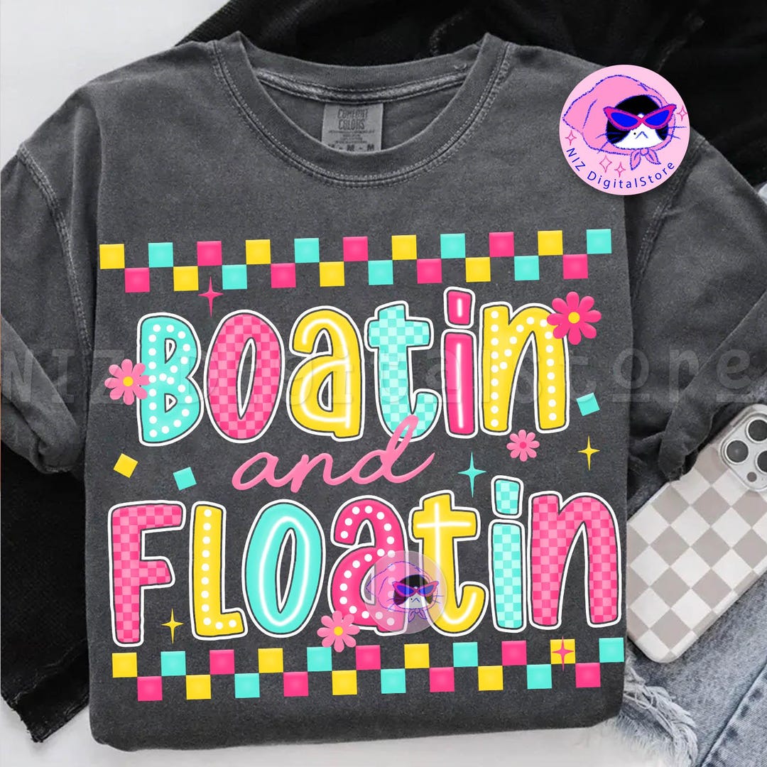 Preppy Boatin and Floatin Png, Checkered Summer Lake Png, Lake Life ...