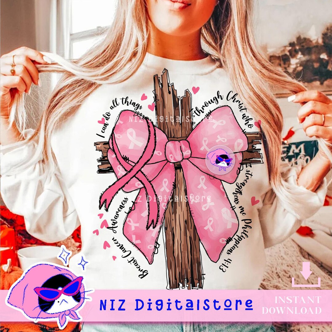 I Can Do All Things Christ Breast Cancer Cross Bow Png, Breast Cancer ...